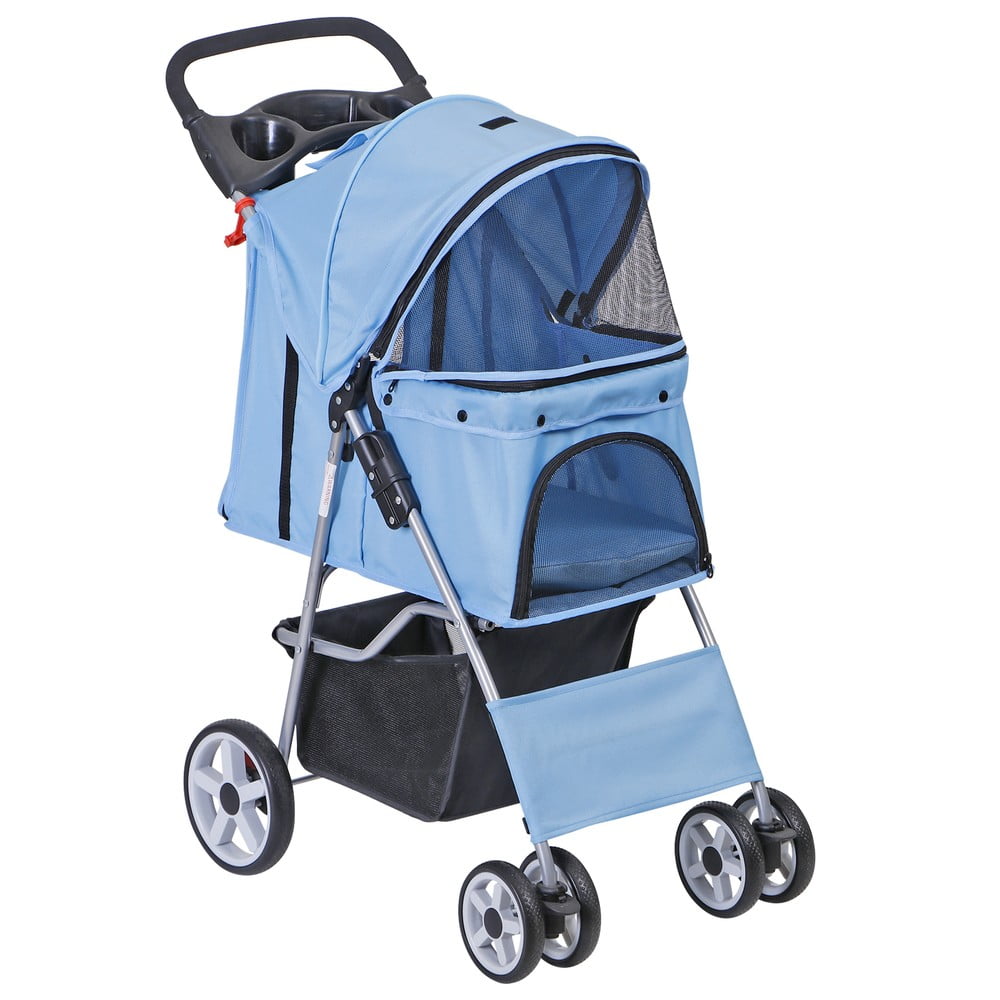 SONGMY 4 Wheels Pet Stroller, Blue Foldable Carrier Strolling Cart for ...