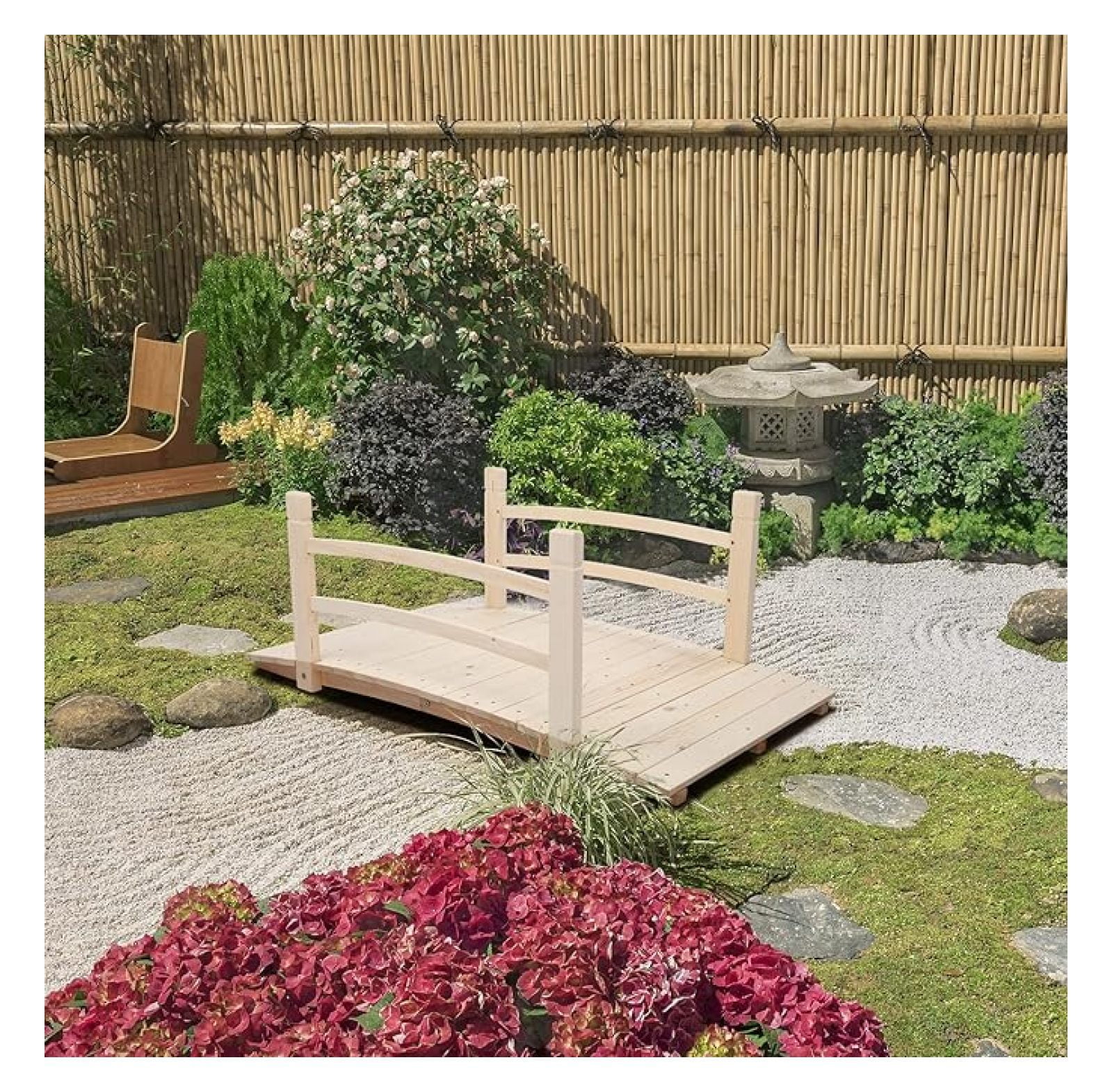 SONGMY 4 ft Garden Bridge, Arch Walkway Wooden Bridge with Safety Rails ...