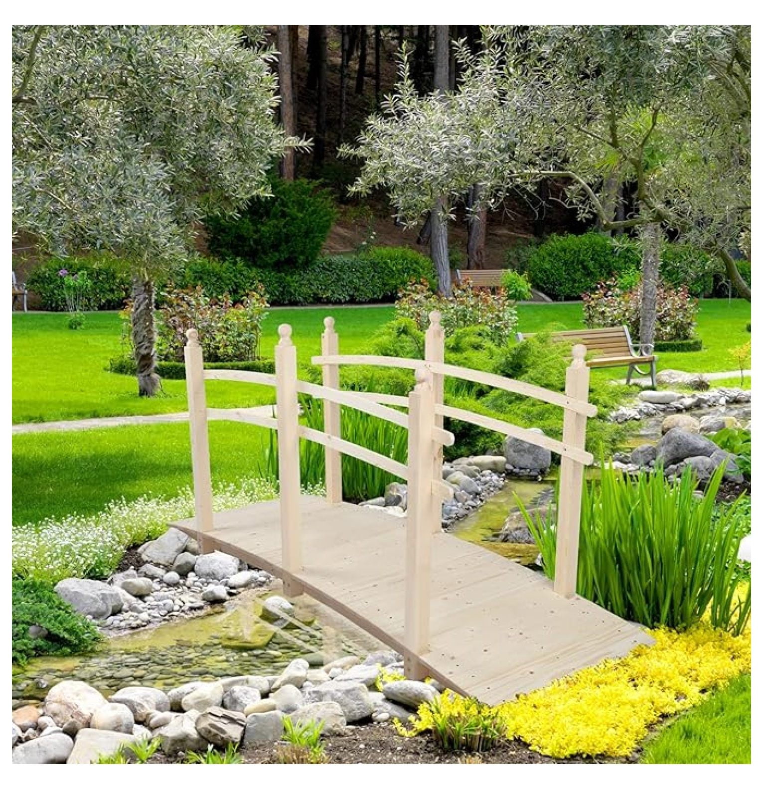 SONGMY 7.5 ft Garden Bridge, Arch Walkway Wooden Bridge with Safety ...