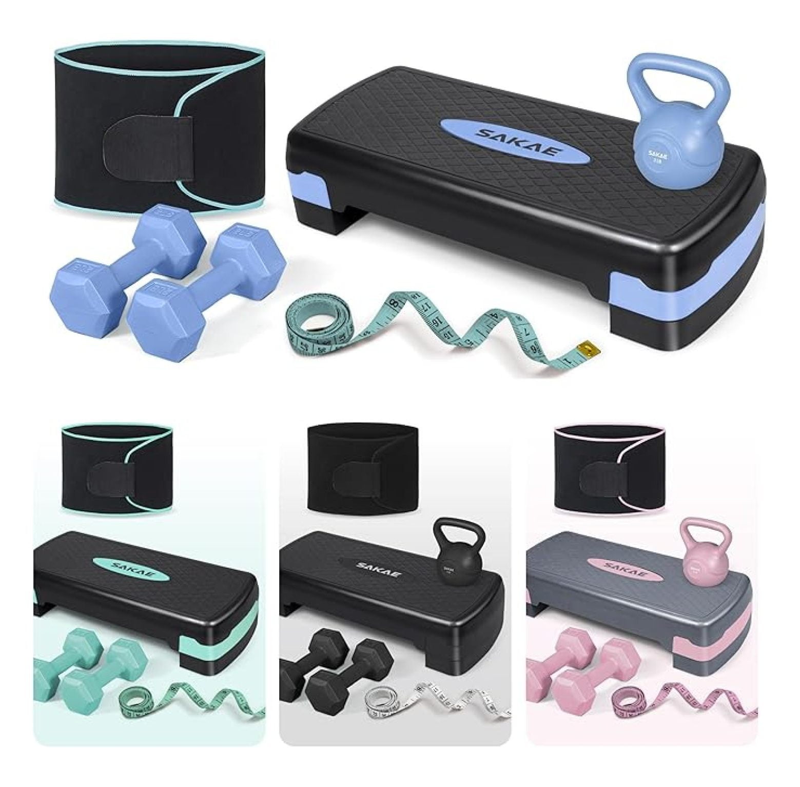 SONGMY Adjustable Aerobic Stepper Kit with Dumbbells & Kettlebell ...