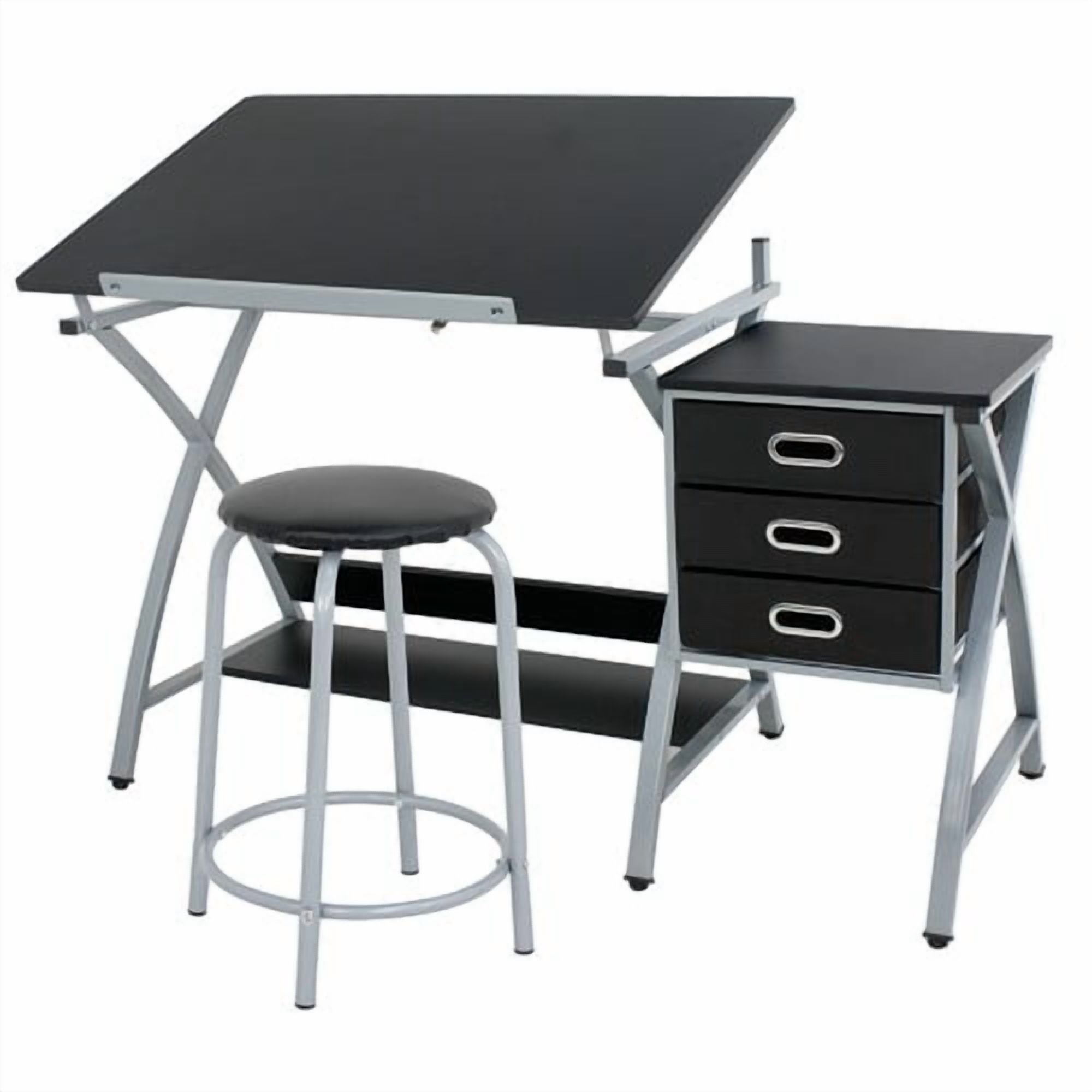 SONGMY Adjustable Drafting Table with Chair, Drawing Desk with Tempered ...