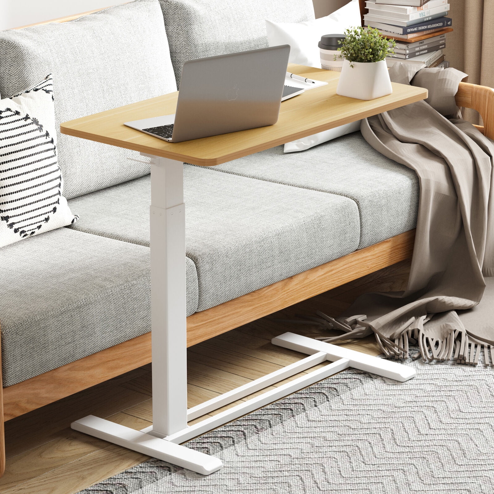 SONGMY Adjustable Overbed Bedside Table with Wheels Pneumatic Mobile ...