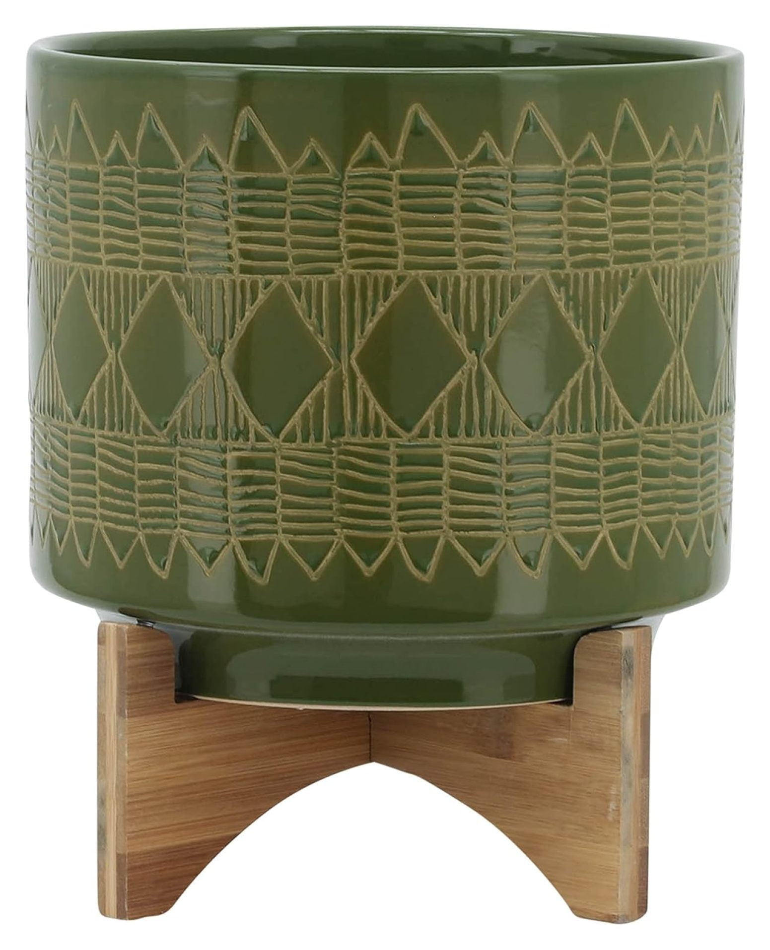 SONGMY Aztec Planter with Wood Stand | Ceramic Plant, Flower, Garden ...