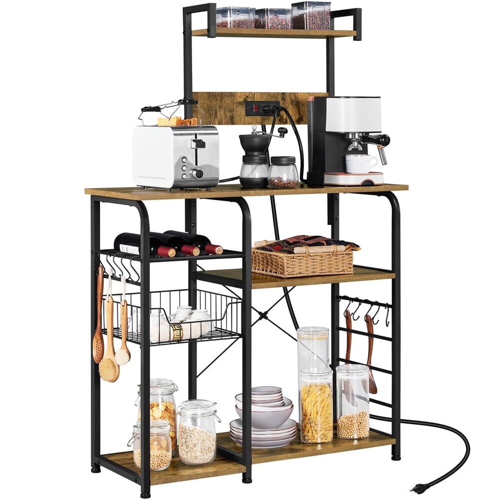 SONGMY Bakers Rack with Power Outlet, 4-Tier Microwave Stand Cart ...