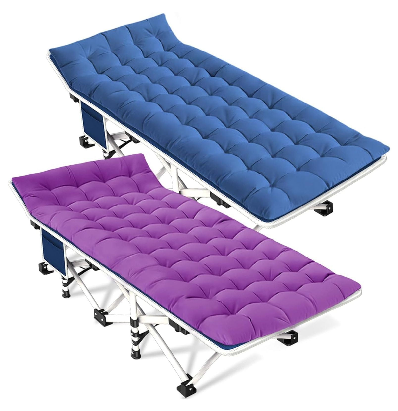 SONGMY Camping Cot with Comfortable Mattress 2 Pack Blue and Purple ...