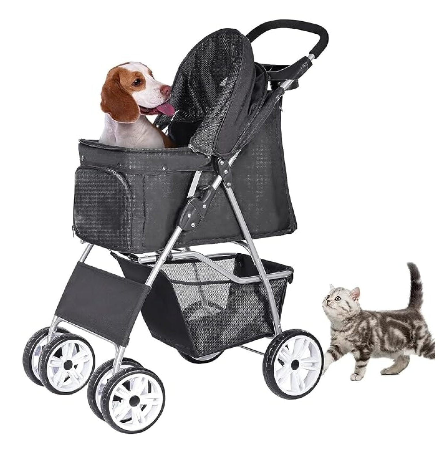 SONGMY Foldable Pet Stroller 4-Wheel - Dog/Cat Travel Carrier with ...