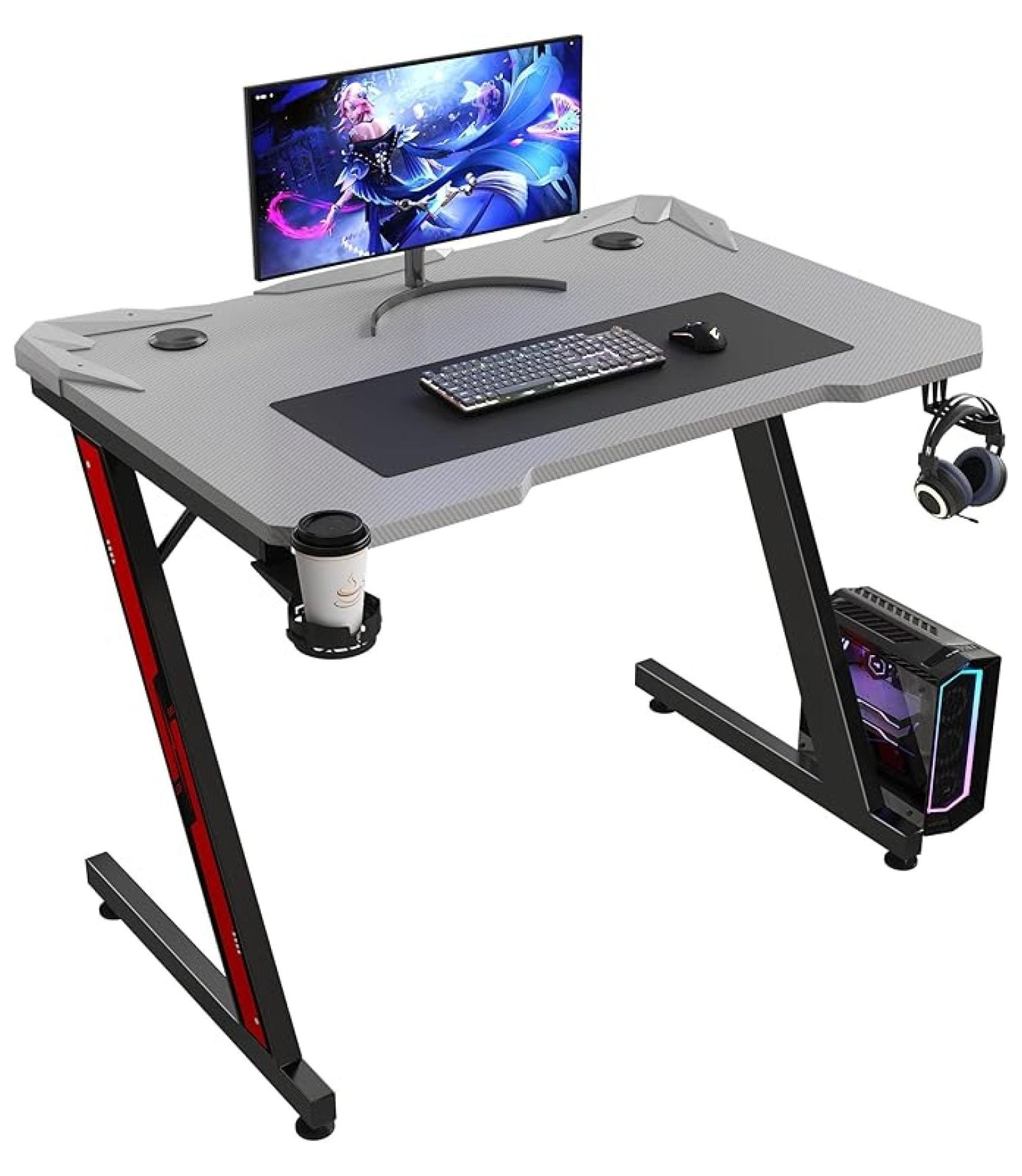 SONGMY Gaming Computer Desk with Carbon Fiber Surface, Gaming Table Z ...