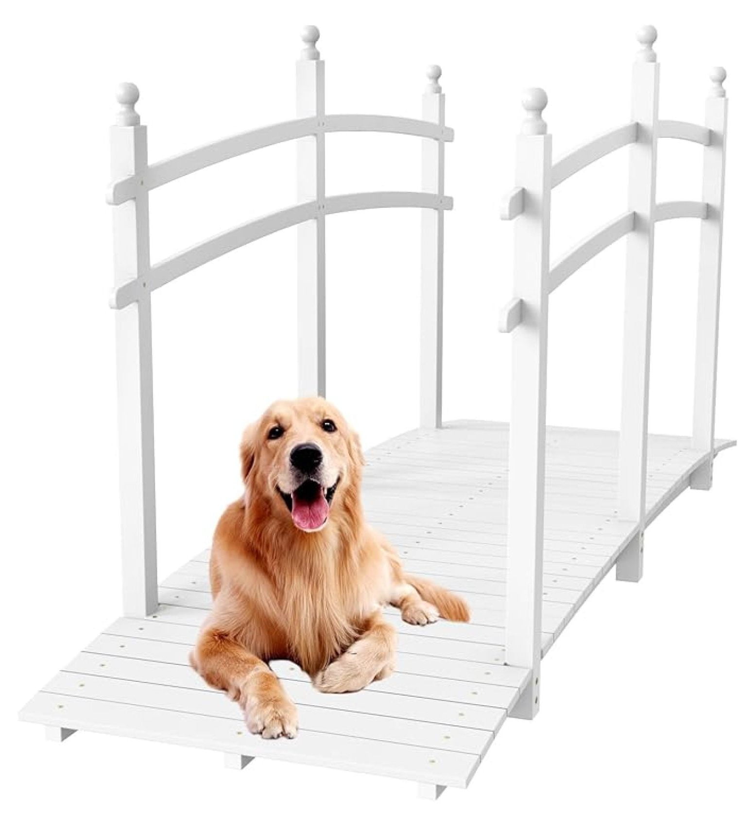 SONGMY Garden Bridge, Classic Wooden Arch with Safety Rails Footbridge ...