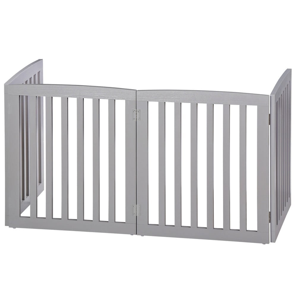 SONGMY Grey 24" Foldable Pet Fence, 4-Panel Pet Exercise Pen, Step Over ...