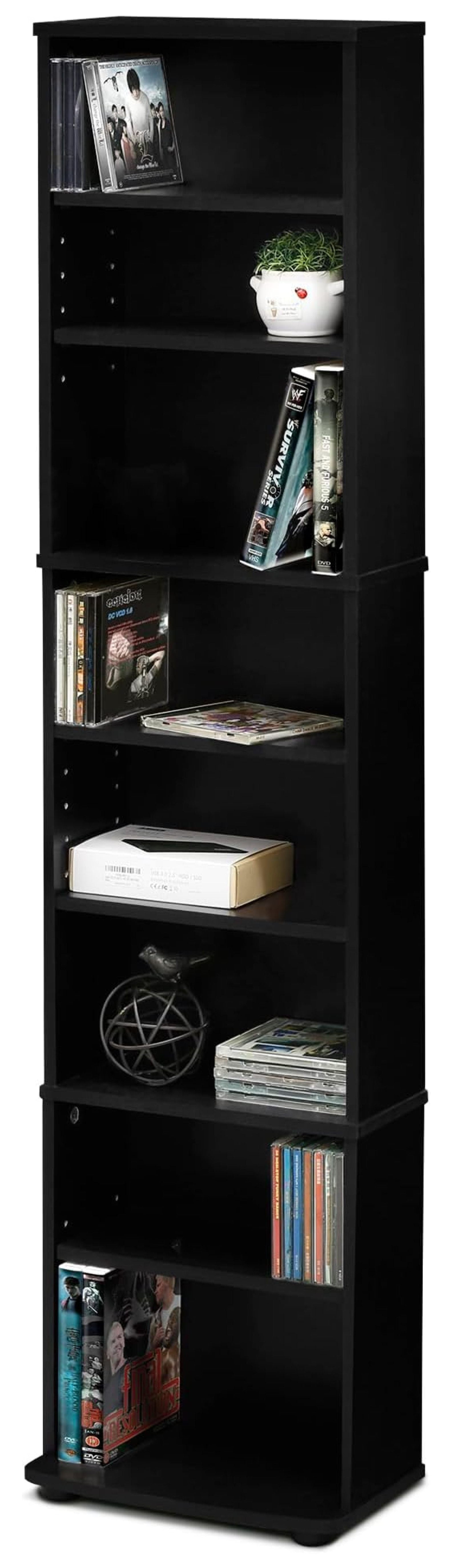 SONGMY JAYA DVD Shelf, 8-Tier Tall Narrow CD Rack, Media Shelf with ...