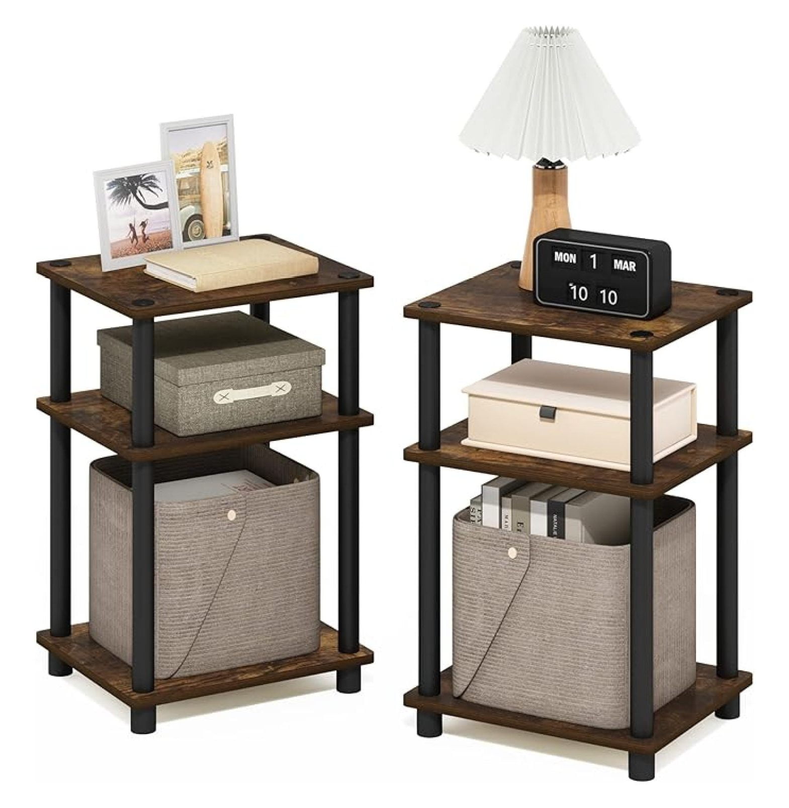 SONGMY JUST Side Table Set of 2, 3-Tier End Tables, Open Shelves Night ...