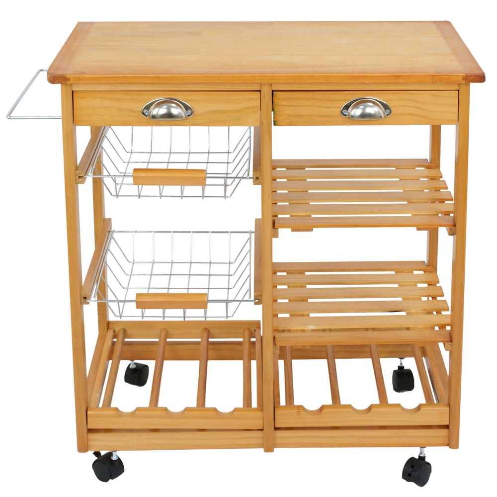 SONGMY Natural Wood Kitchen Island Cart with Butcher Block Top, Mobile ...