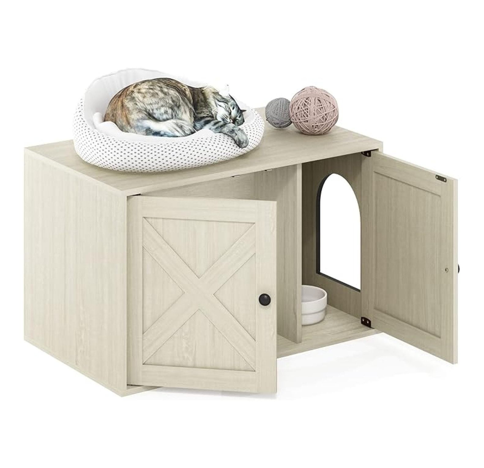 SONGMY Peli Farmhouse Cat Litter Box Enclosure, White Wash - Walmart.com