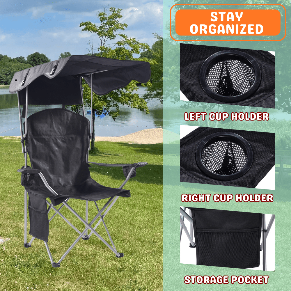 SONGMY Portable Folding Camping Chairs with Canopy Shade, Beach Chair ...