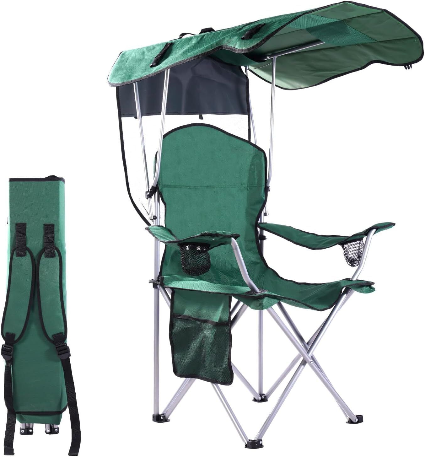 SONGMY Portable Folding Camping Chairs with Canopy Shade, Beach Chair ...