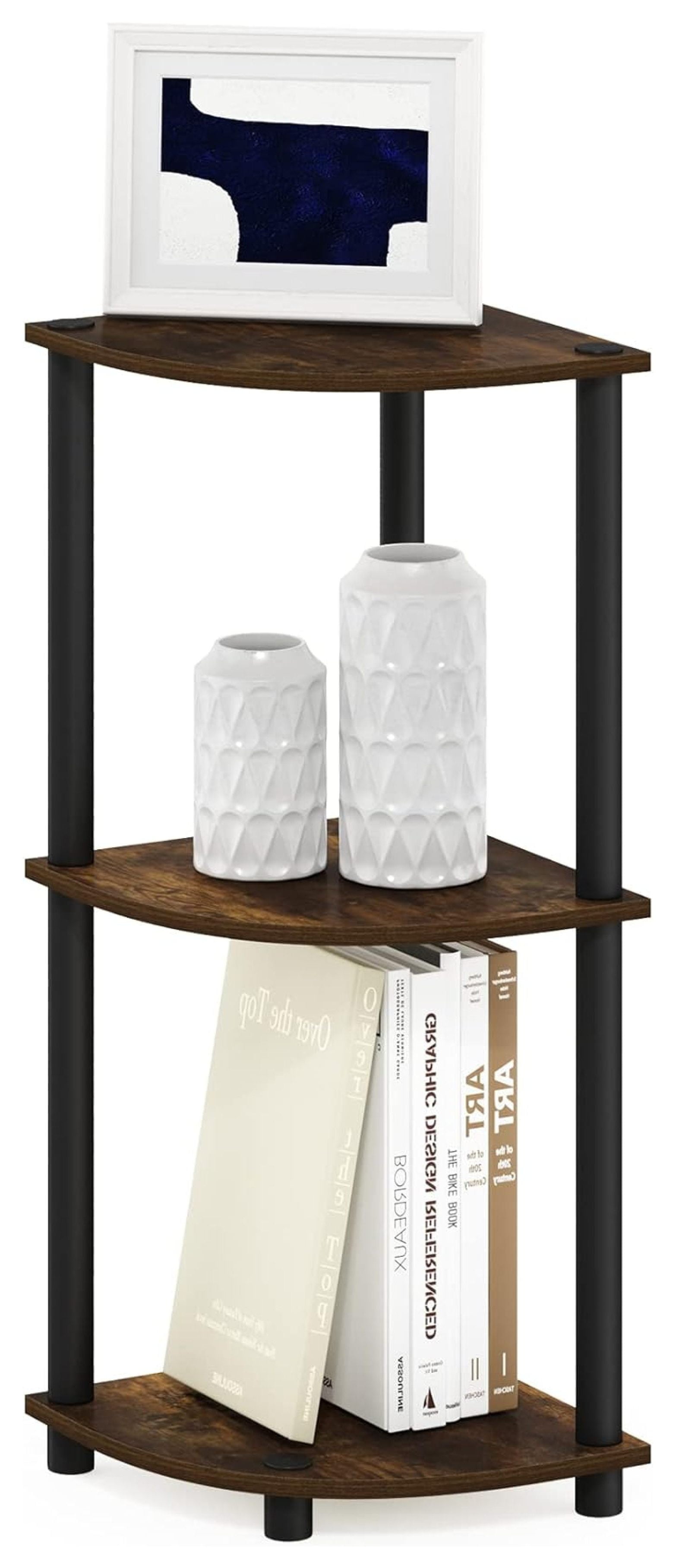 SONGMY TURN-N-TUBE Corner Shelf, 3-Tier Corner Bookshelf, Display ...