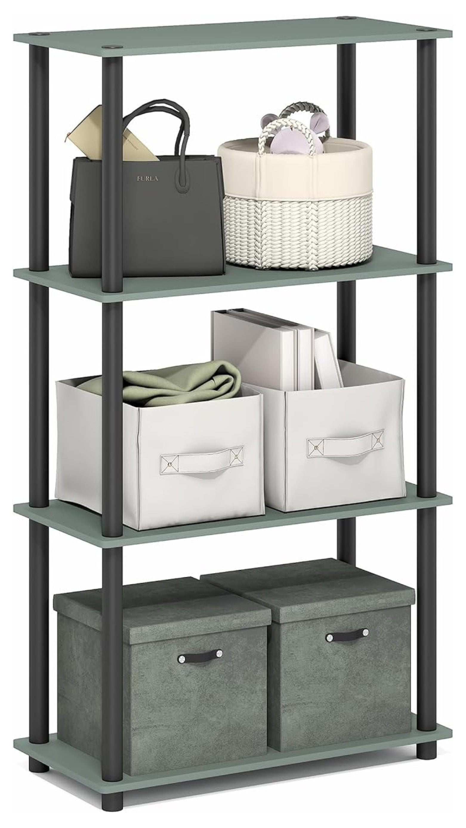 SONGMY Turn-N-Tube Storage Shelves, 4-Tier Toolless Book Shelf, Corner ...