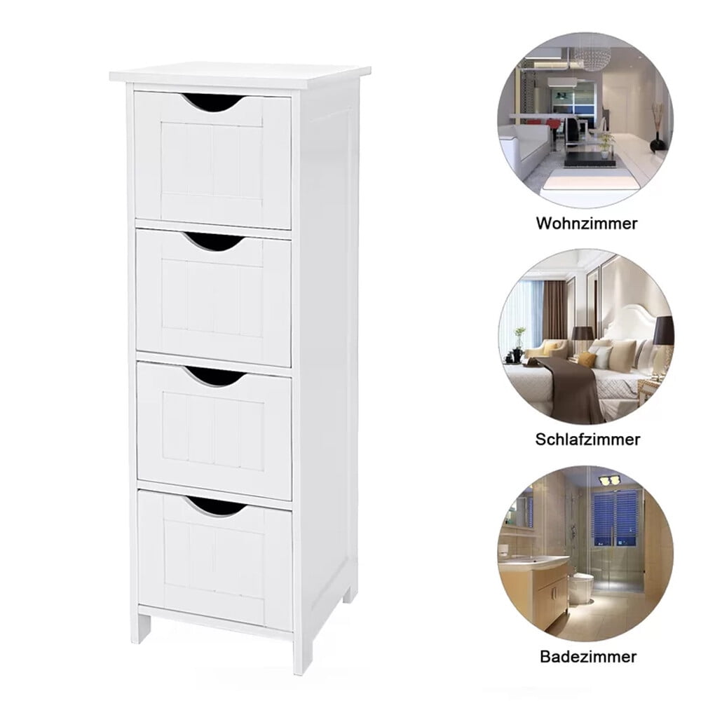 SONGMY White Bathroom Storage Cabinet with 4 Drawers Wooden ...