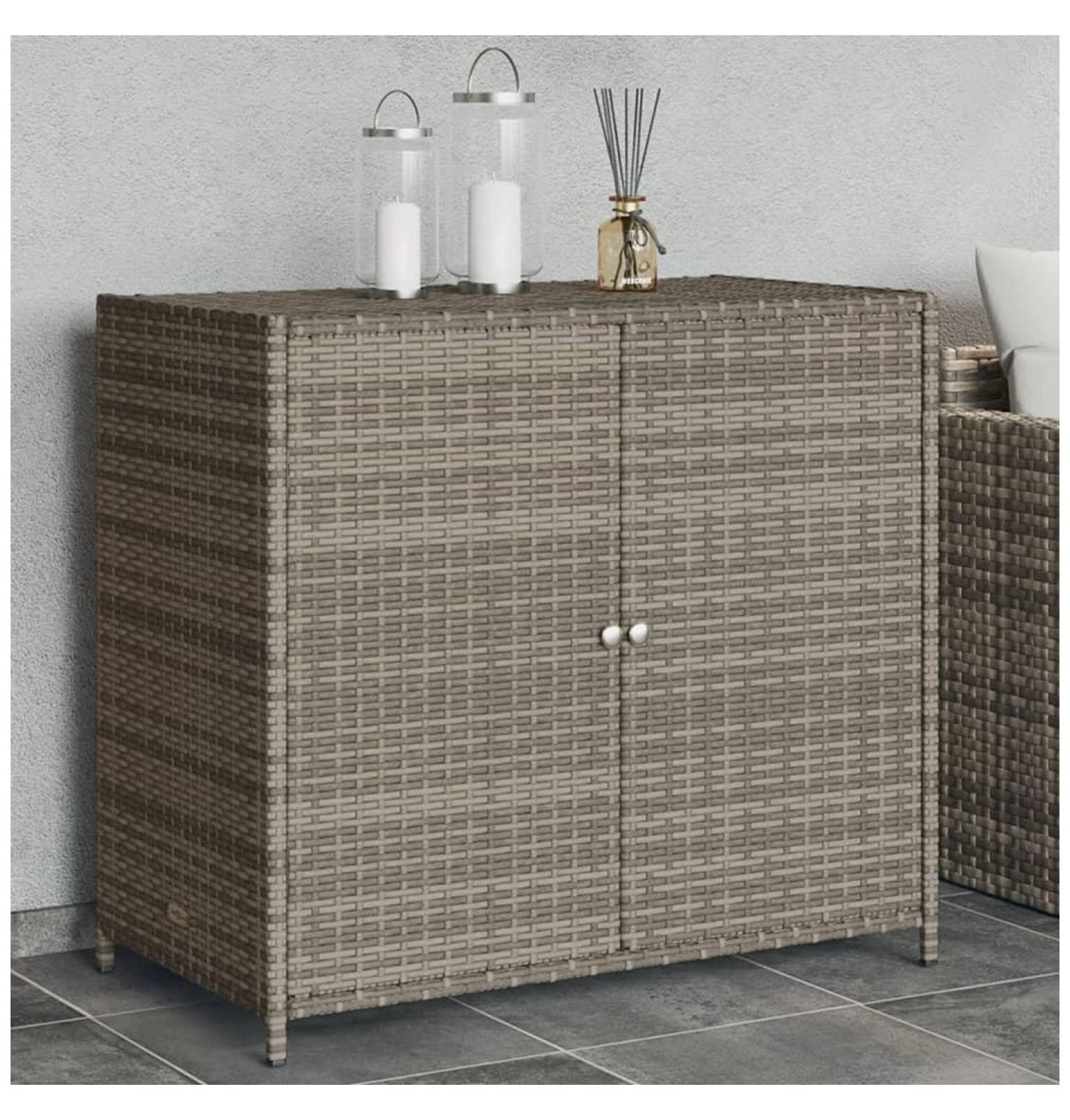 SONGMY Wicker Outdoor Storage Cabinet with Two Doors, Freestanding ...