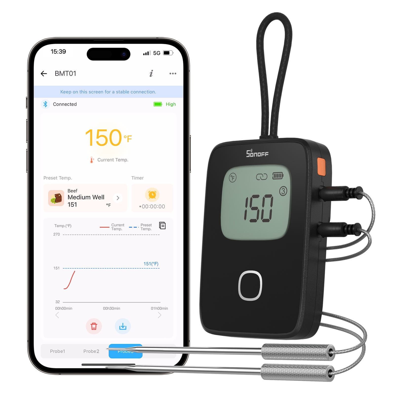 SONOFF BMT01 BBQ Food Meat Thermometer Wireless Smart Grilling Tool ...