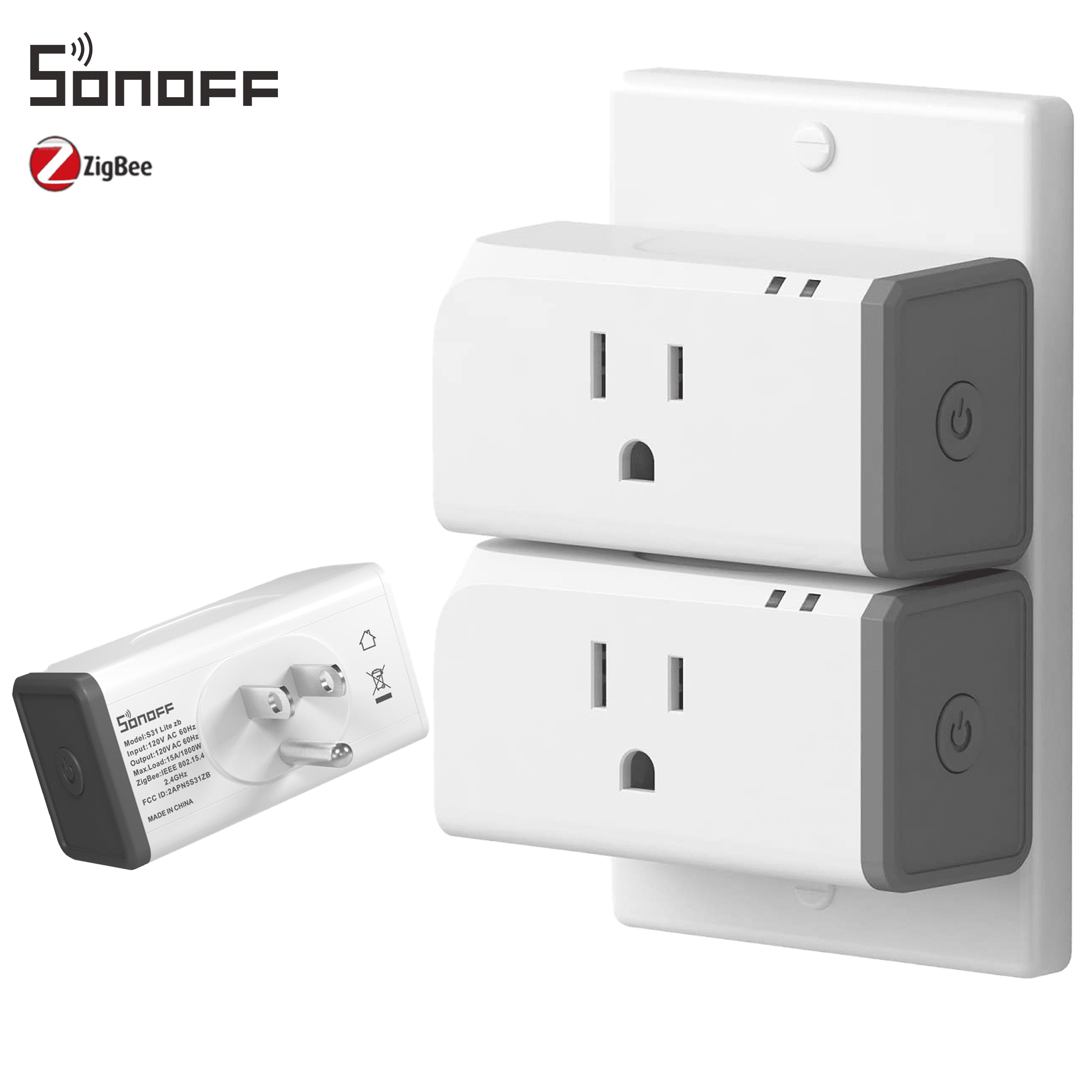 SONOFF S31 Lite 15A Zigbee Smart Plug ETL Certified, Works with SmartThings, and Echo Plus, Hub ...