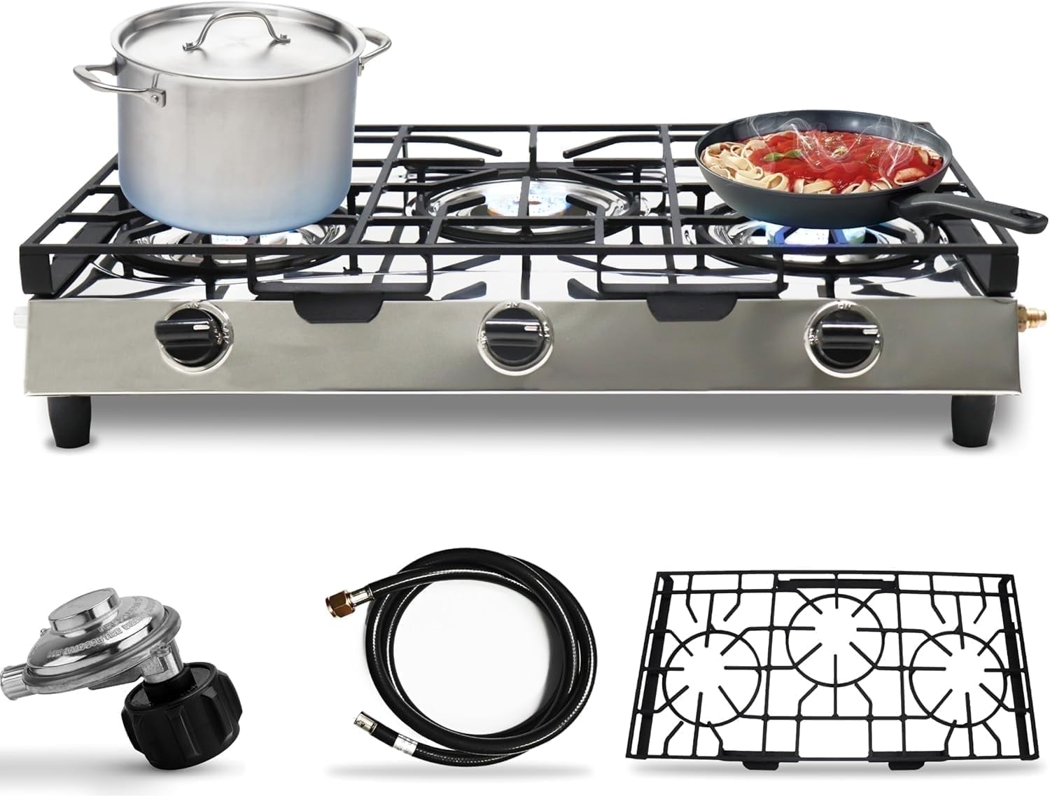 SONRET - 3 Burner Propane Gas Cooktop Camping Stove - Stainless Steel ...