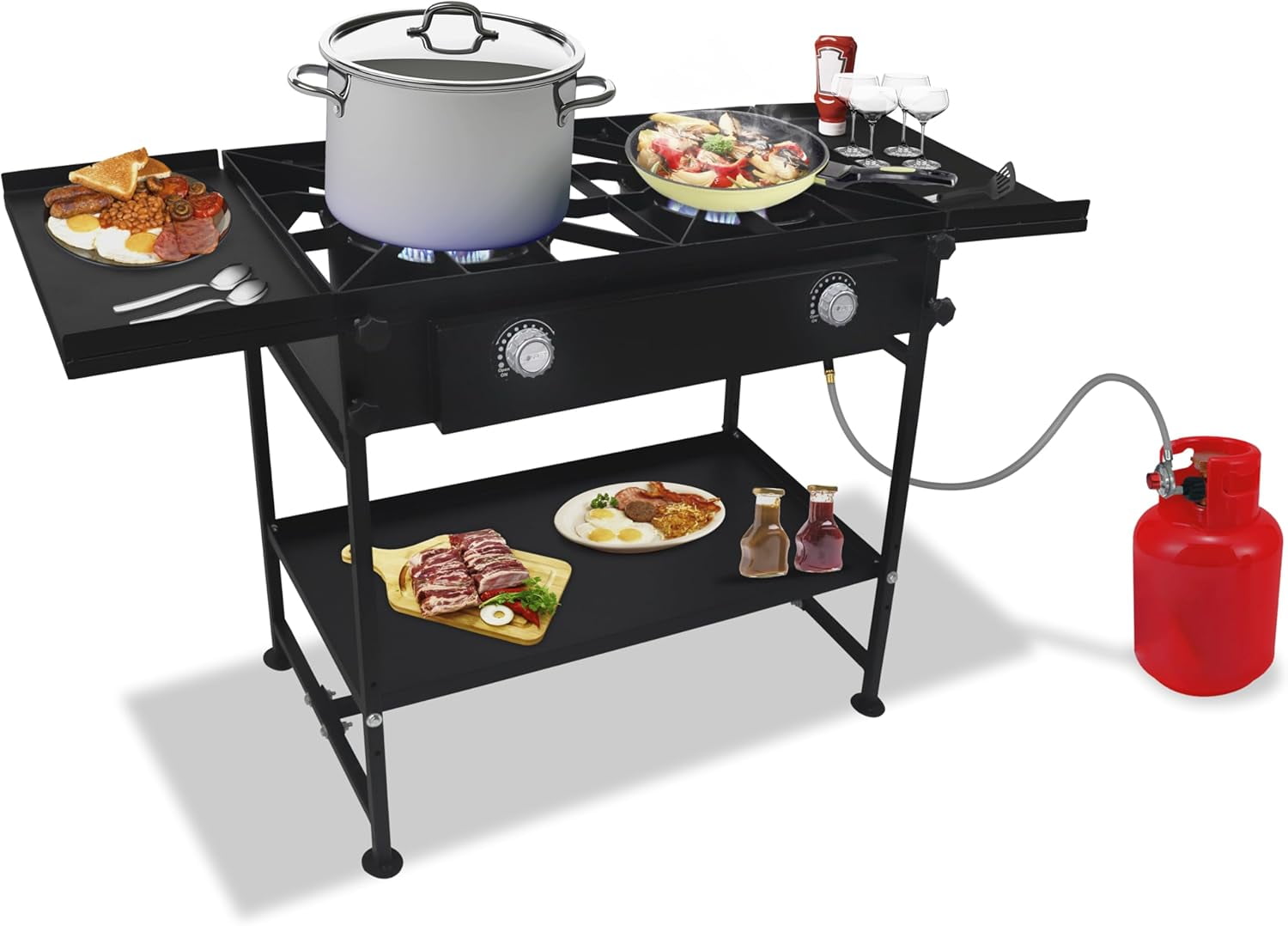 SONRET - Double Burner Propane Camping Stove - with Dual Side Shelf ...