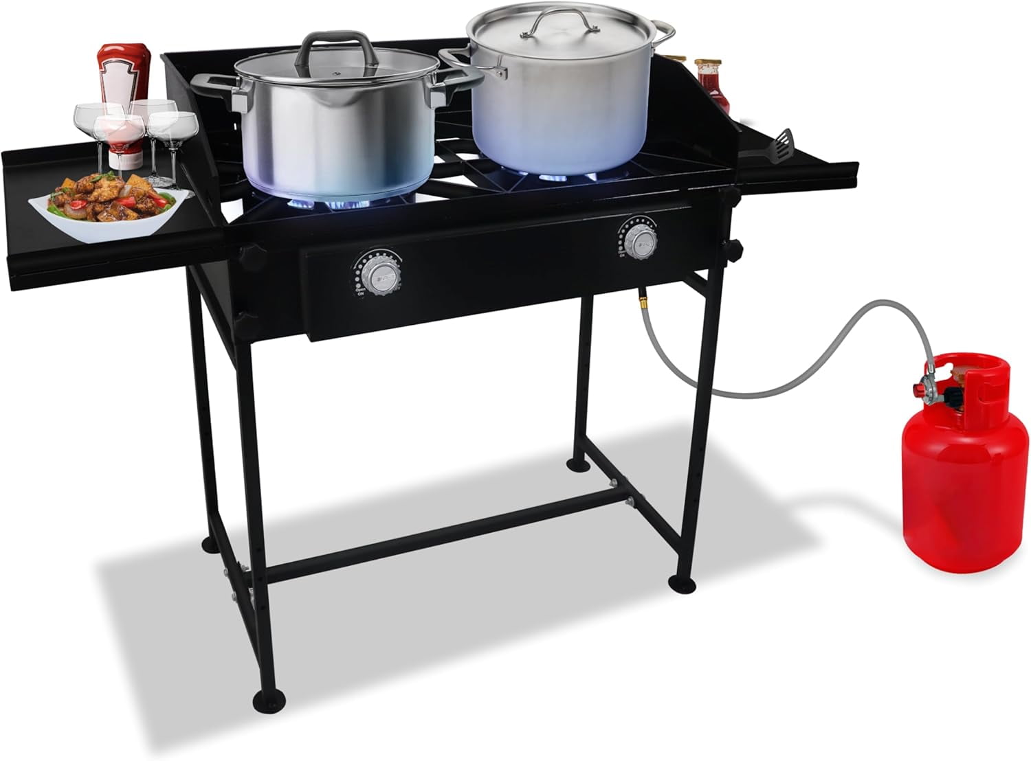 SONRET - Double Burner Propane Outdoor Gas Stove - with Dual Side Shelf ...