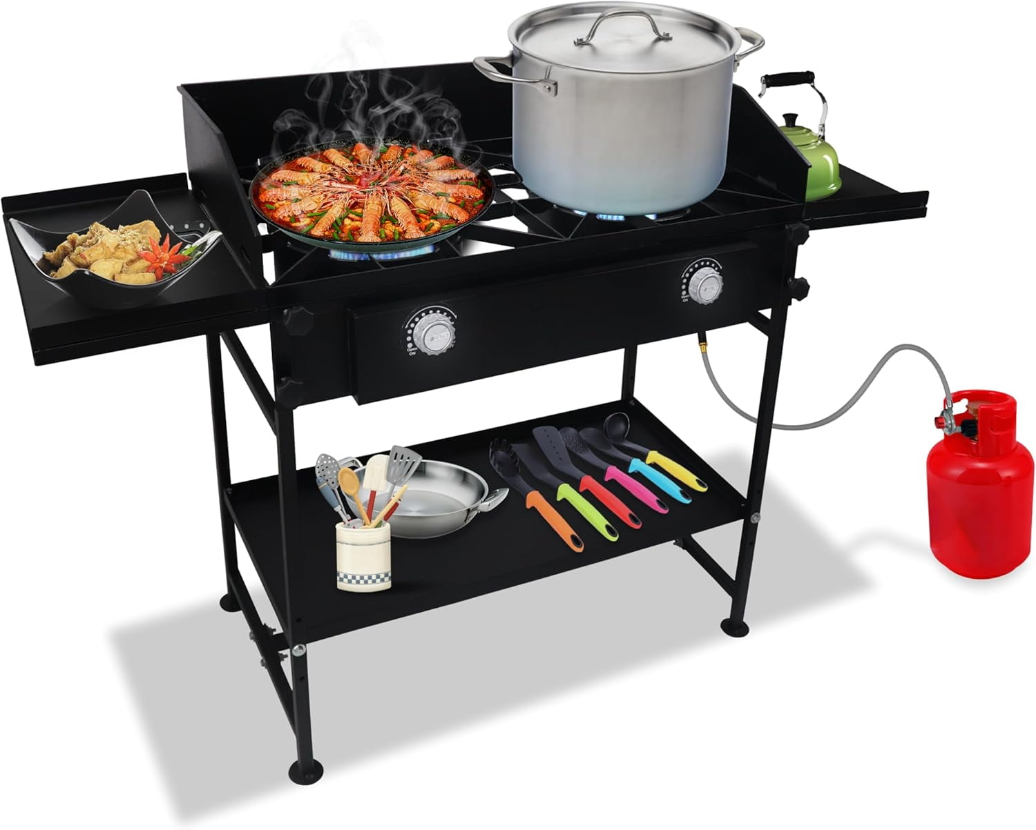 SONRET - Double Burner Propane Stove - with Dual side & Bottom Shelf ...