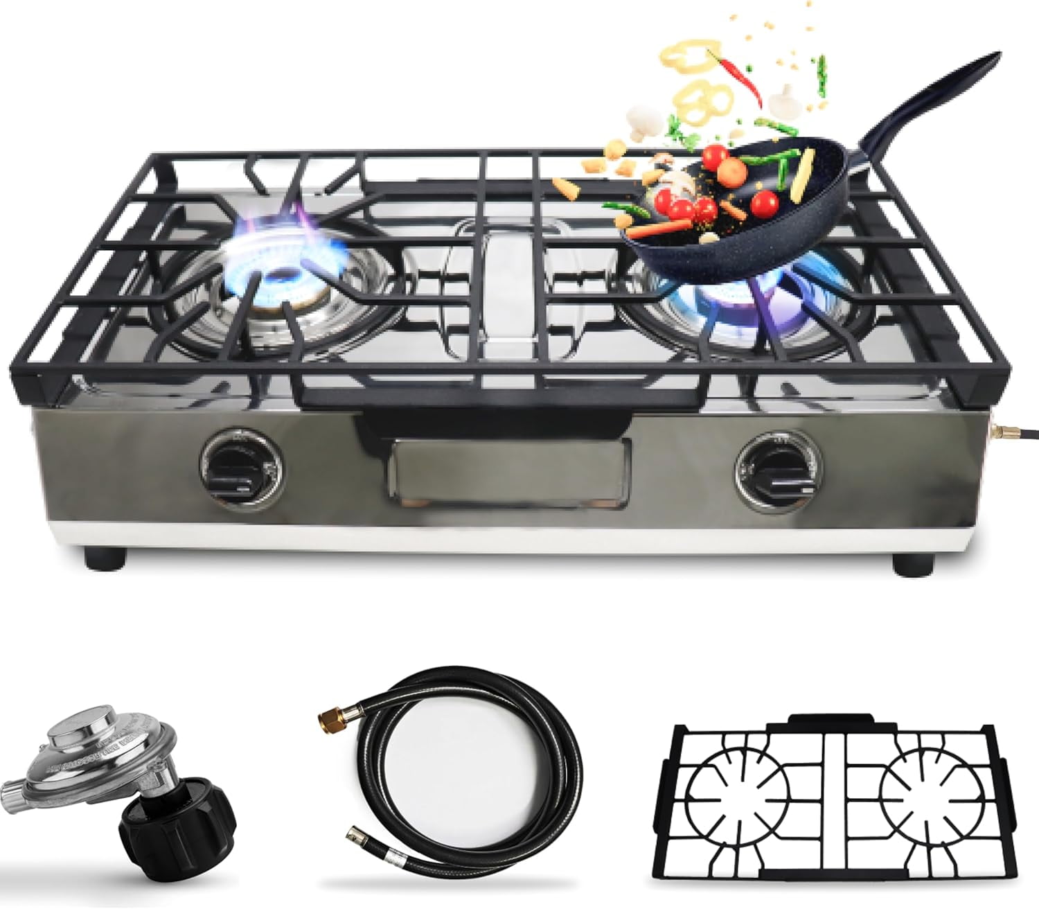 SONRET Double Burner Stove Stainless Steel Propane Portable Cooktop for Outdoor Cooking ...