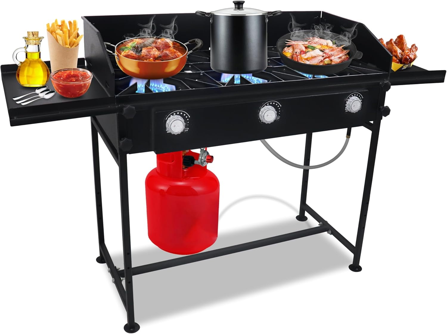 SONRET - Three Burner Propane Outdoor Camping Stove - with Side Shelf ...