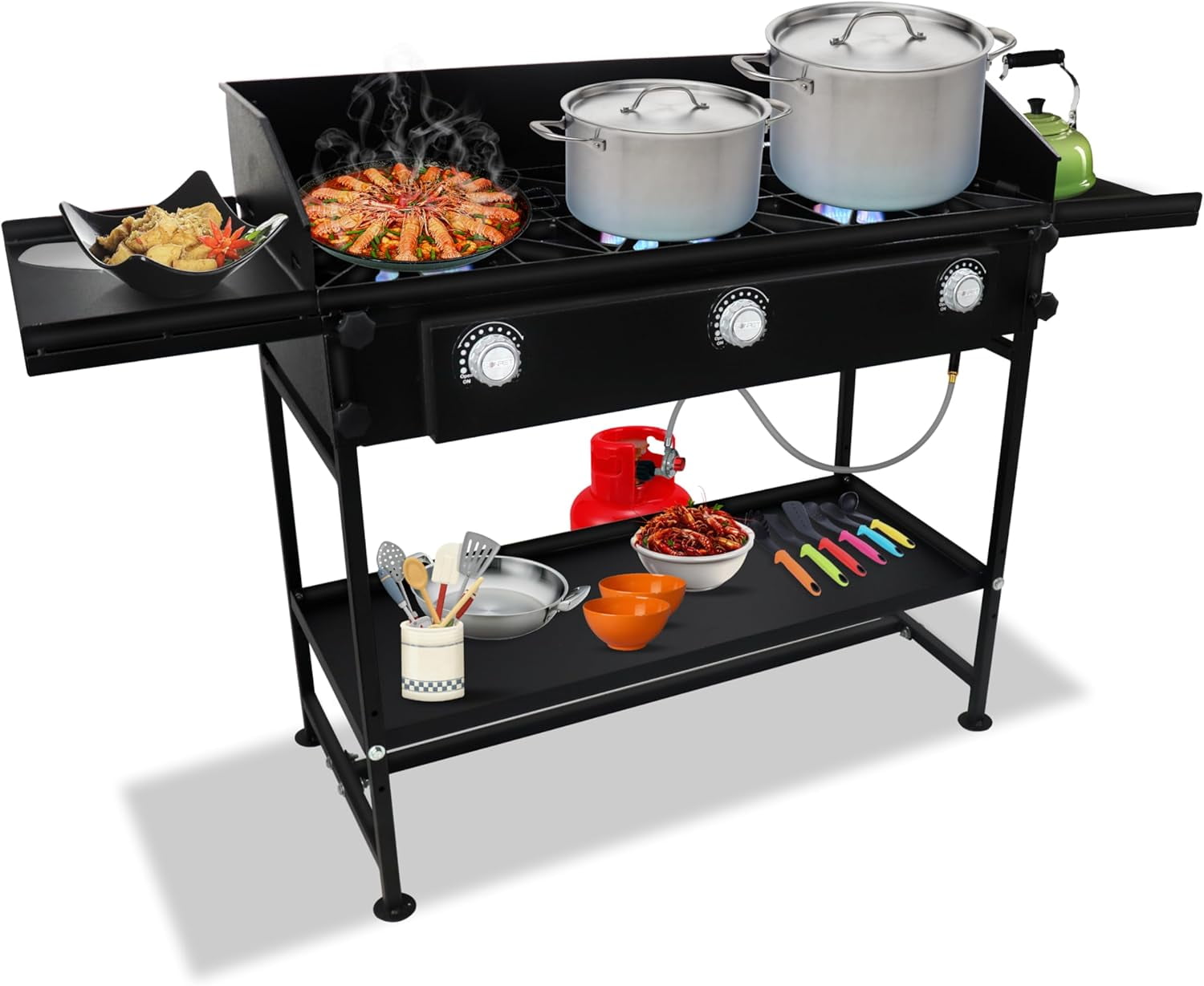 SONRET - Three Burner Propane Stove - with Dual Side & Bottom Shelf and ...