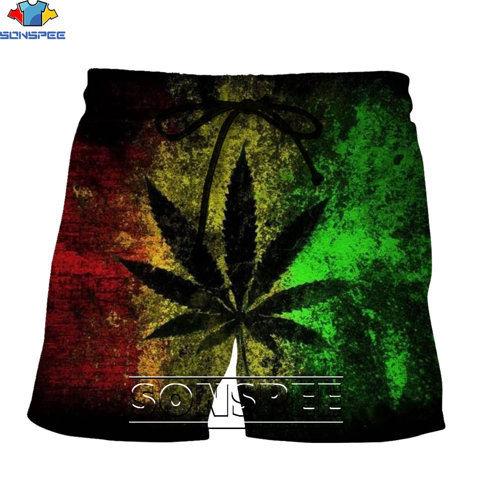 SONSPEE 3D Print Weed Leaf Men's Shorts Sweatpants Summer Breathable ...