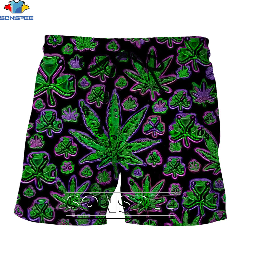 SONSPEE 3D Print Weed Leaf Men's Shorts Sweatpants Summer Breathable ...
