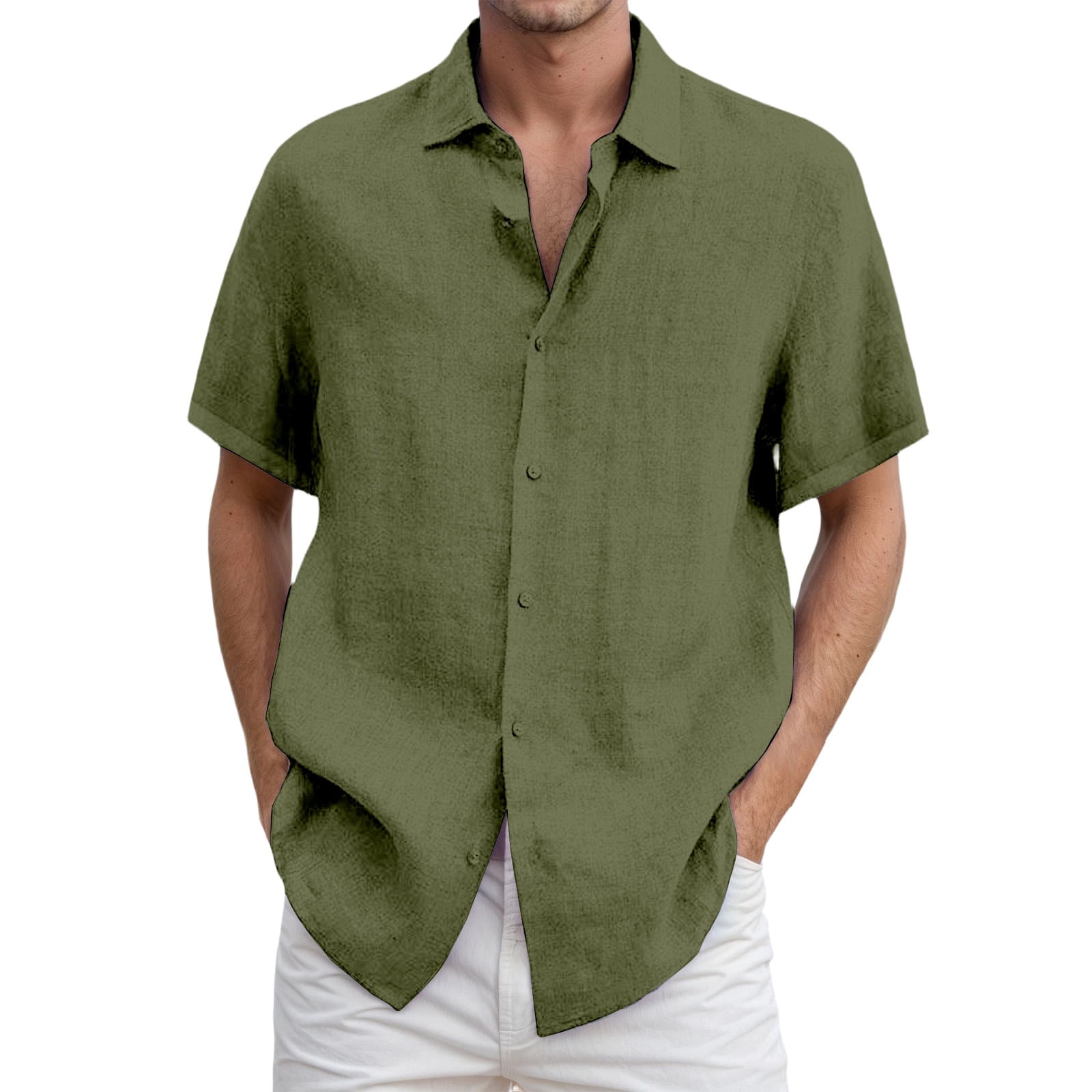 SONXAHE Men's Solid Short-Sleeve Dress Shirt Smart-Casual Office ...