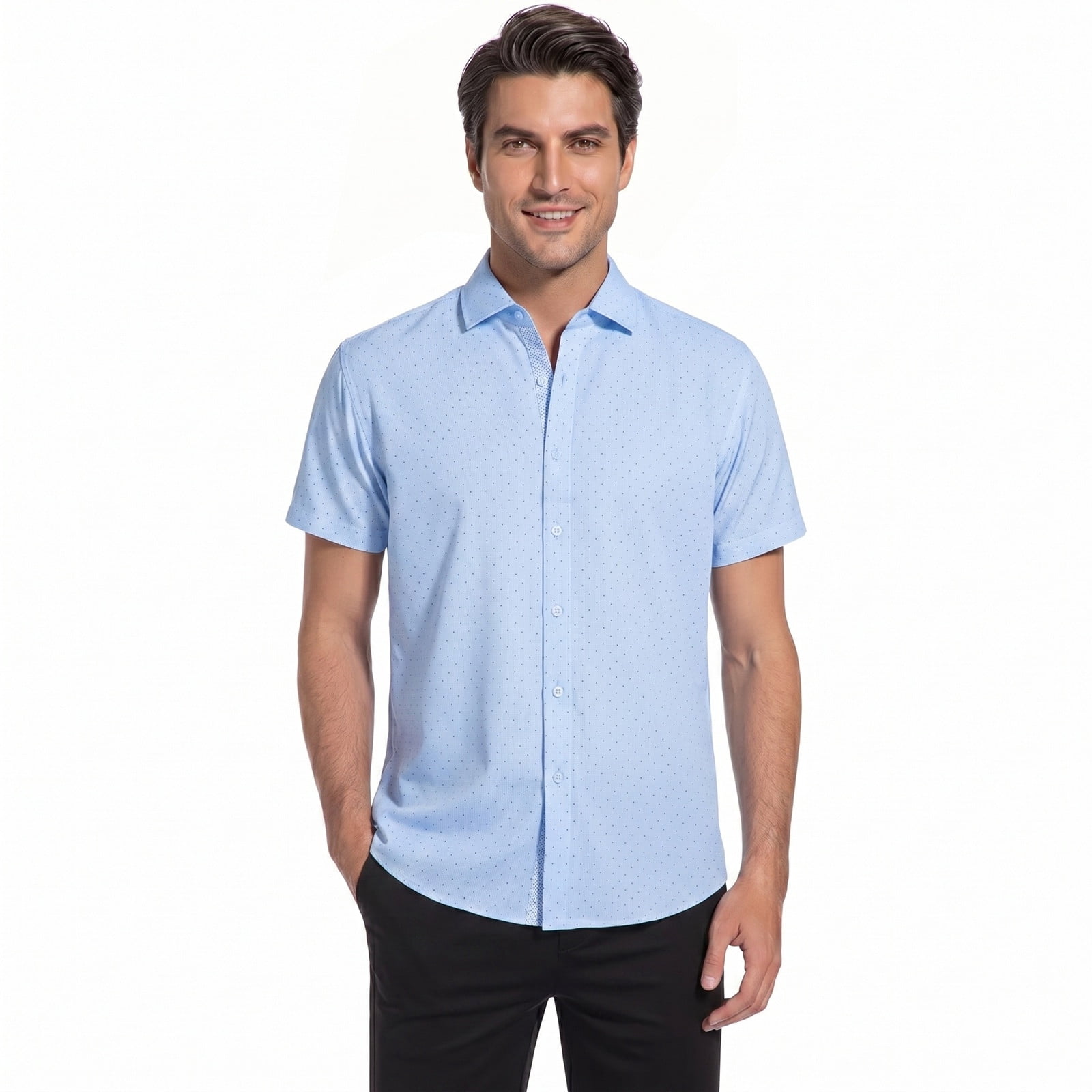 SONXAHE Polka-Dot Short-Sleeve Dress Shirt for Men Office Smart-Casual ...