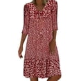 SONXAHE Ruffle-Hem V-Neck Dress for women Loose Weekend-Walk Midi Tunic ...