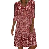 SONXAHE Ruffle-Hem V-Neck Dress for women Loose Weekend-Walk Midi Tunic ...