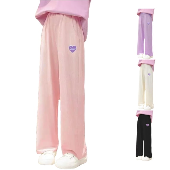 SONXAHE Tween Girl's Heart‑Embroidered Casual Pants Straight‑Leg ...