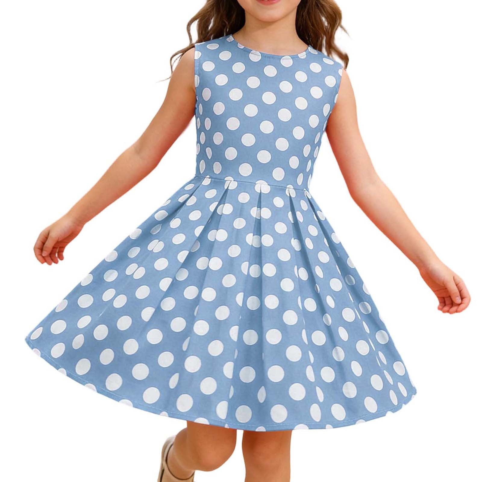 SONXAHE Tween Girls Pleated Dress Sleeveless Polka Dot Print Outdoor ...