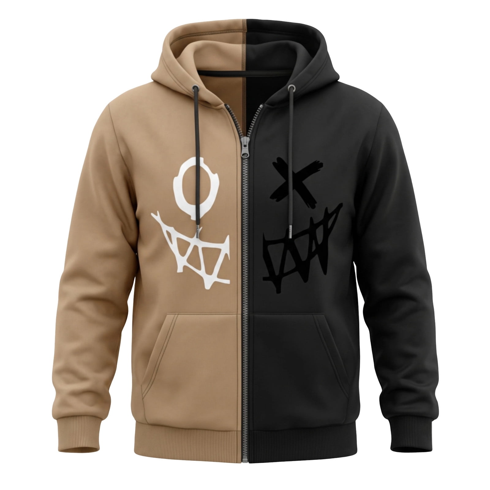 SONXAHE Two Tone Joker Face Print Zip Up Hooded Jacket For Men Color ...