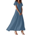 SONXAHE Women's Ruffle Sleeve Maxi Dress V Neck Evening Floor Length ...
