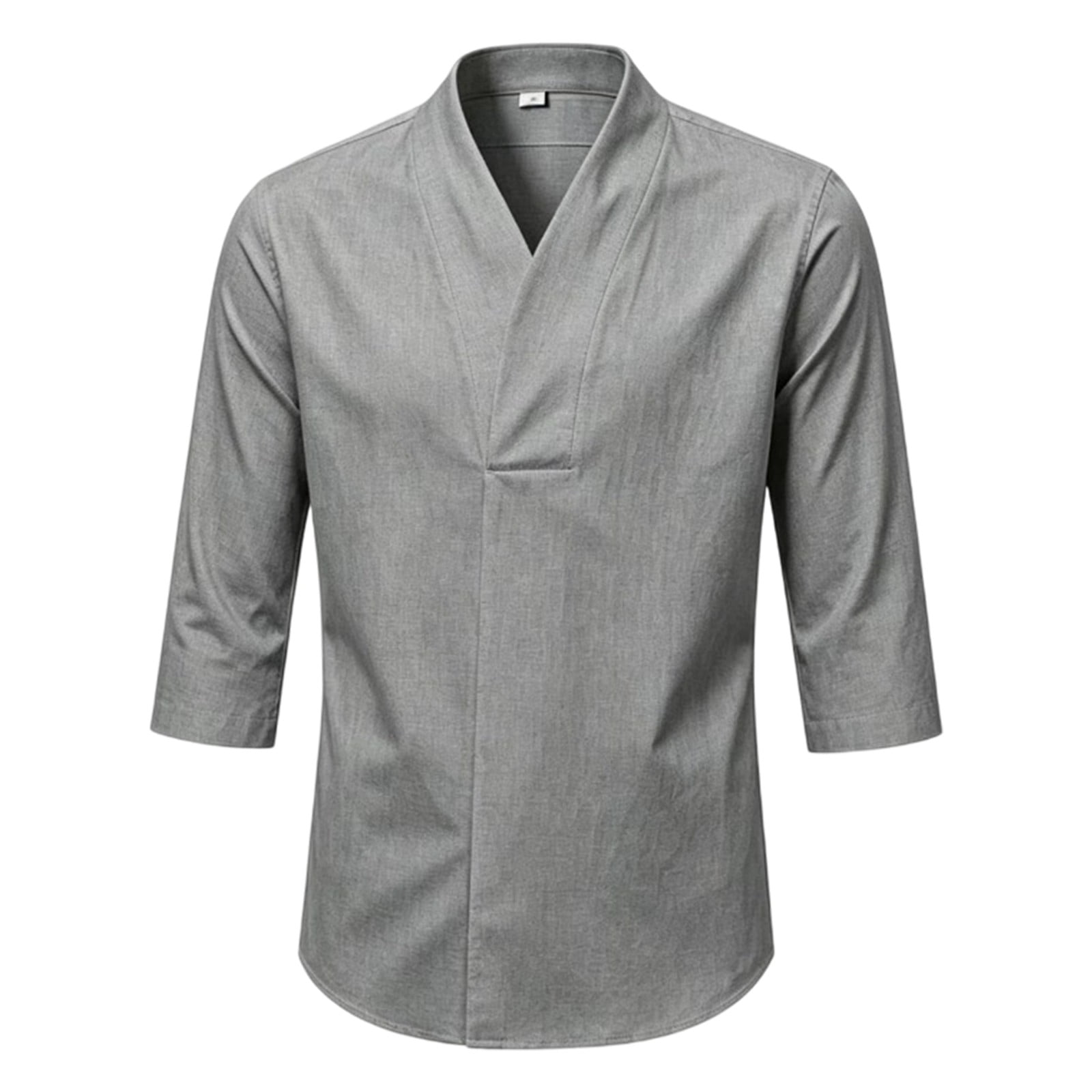 SONXAHE Wrap-Front Three-Quarter-Sleeve Shirts for Men Sleek Minimalist ...