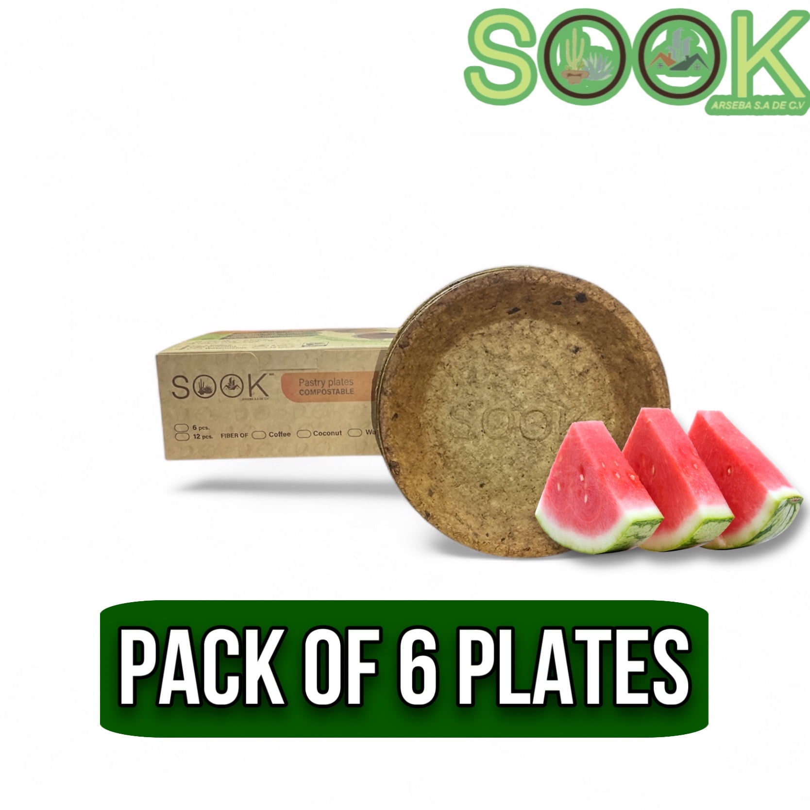 SOOK | Compostable Plates Made of Green Watermelon Fiber with Black ...