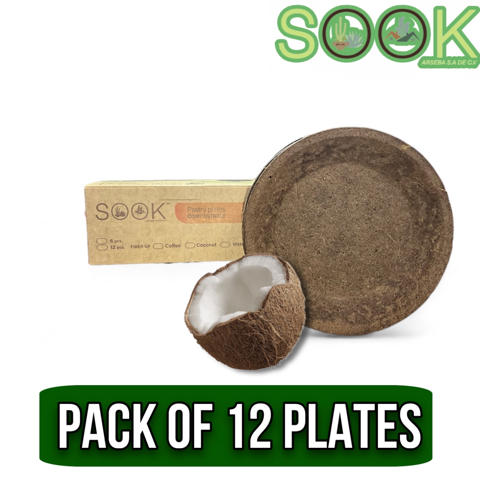 SOOK | Compostable Plates Made of Light Brown Coconut Fiber, Pack of ...