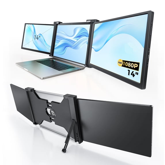 SOOMFON 14" Portable Triple Monitor, 1080P@60Hz Screen Extender for 14 ...