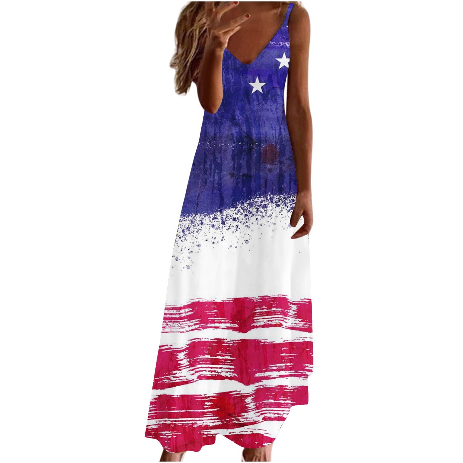 Soomlon 4th Of July Outfits Women American Flag Sundresses Sexy Patriotic Dresses Flowy Dress