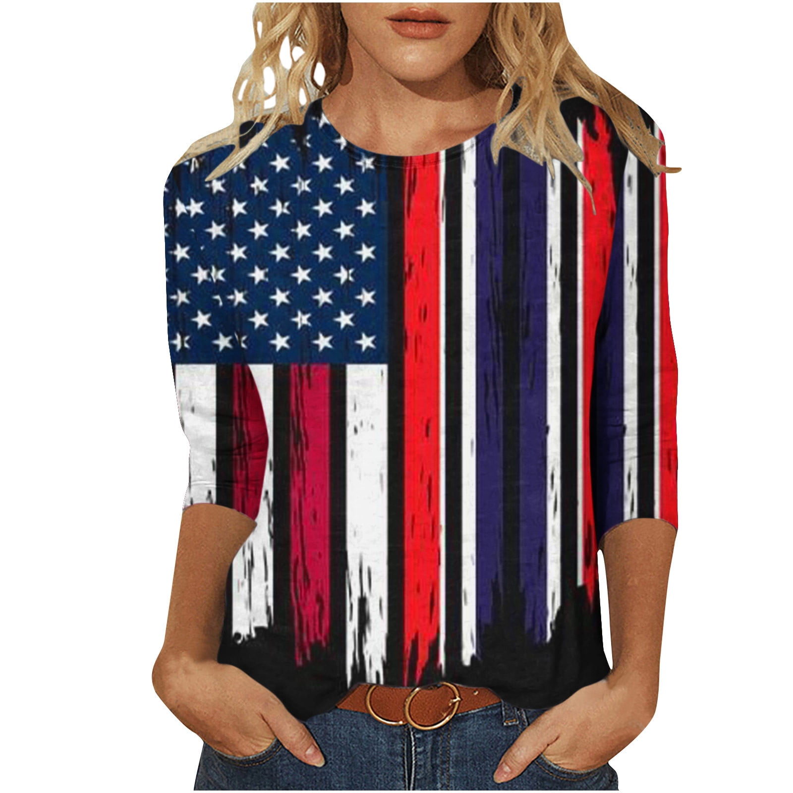 Soomlon 4th Of July Shirts Women American Flag Patriotic Tops Summer Fashion 2023 Independence