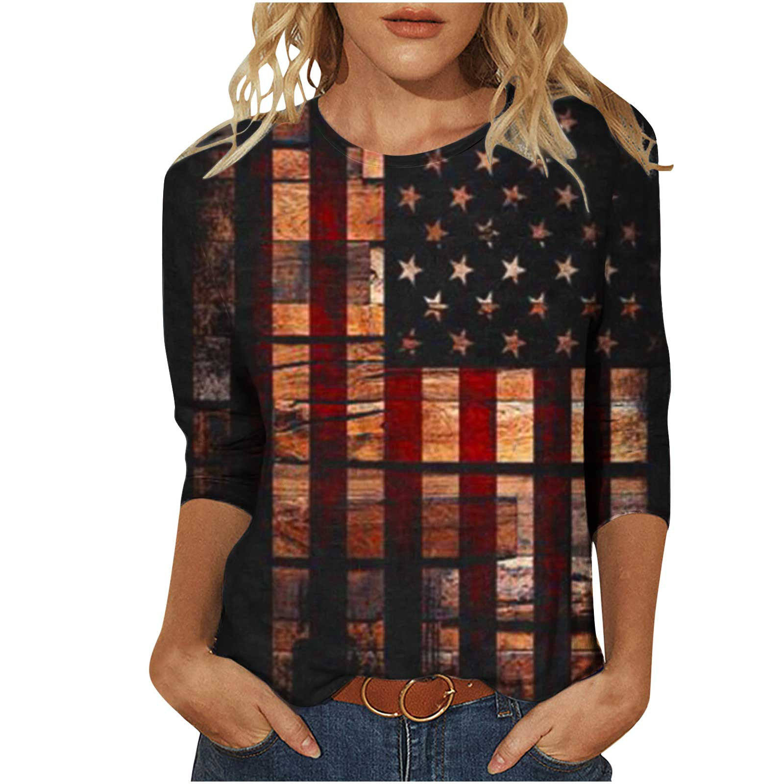 SOOMLON 4th of July Shirts Women American Flag T Shirts Star Stripes Patriotic Shirts Top ...
