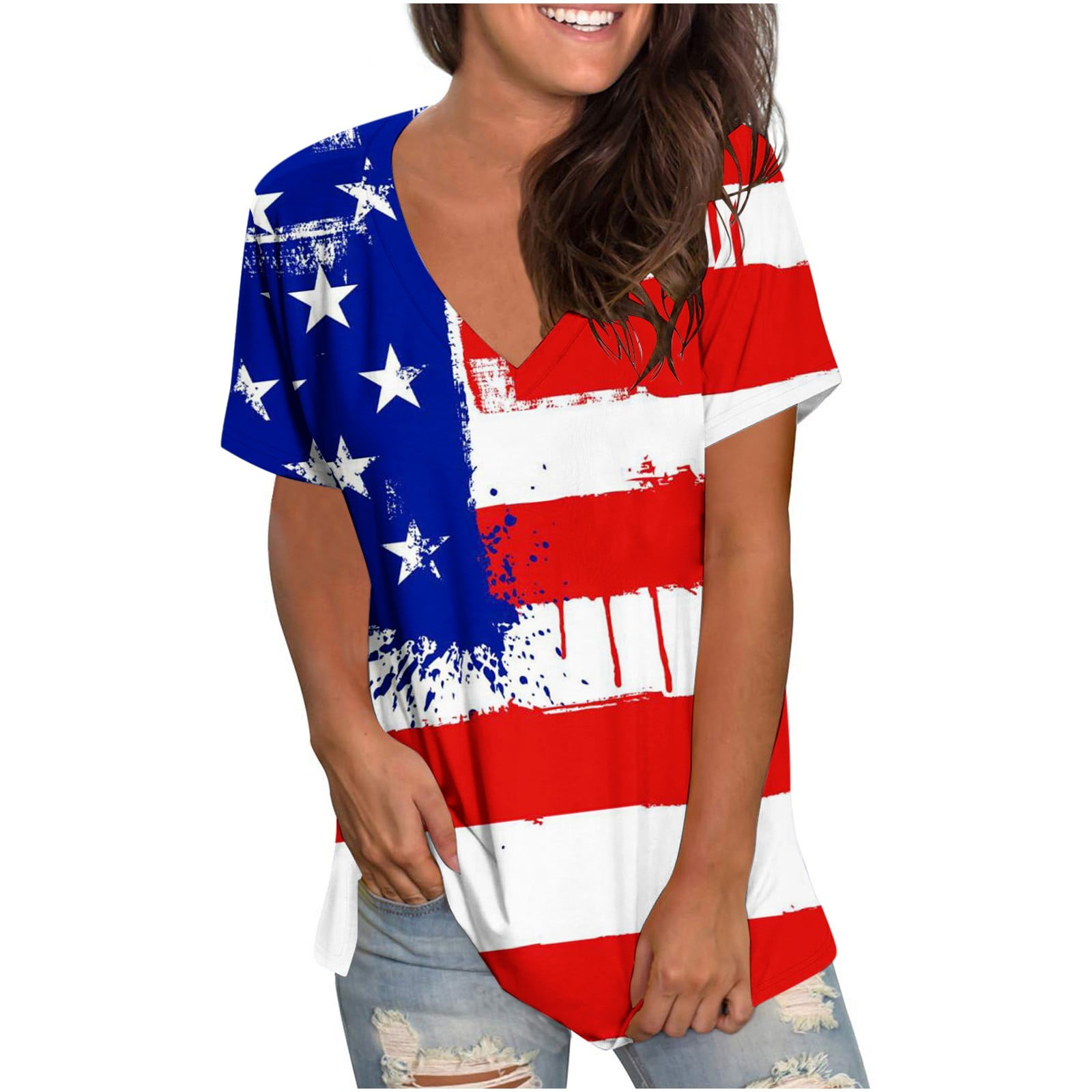 SOOMLON 4th of July Shirts Women American Flag T Shirts Star Stripes Patriotic Shirts Top ...
